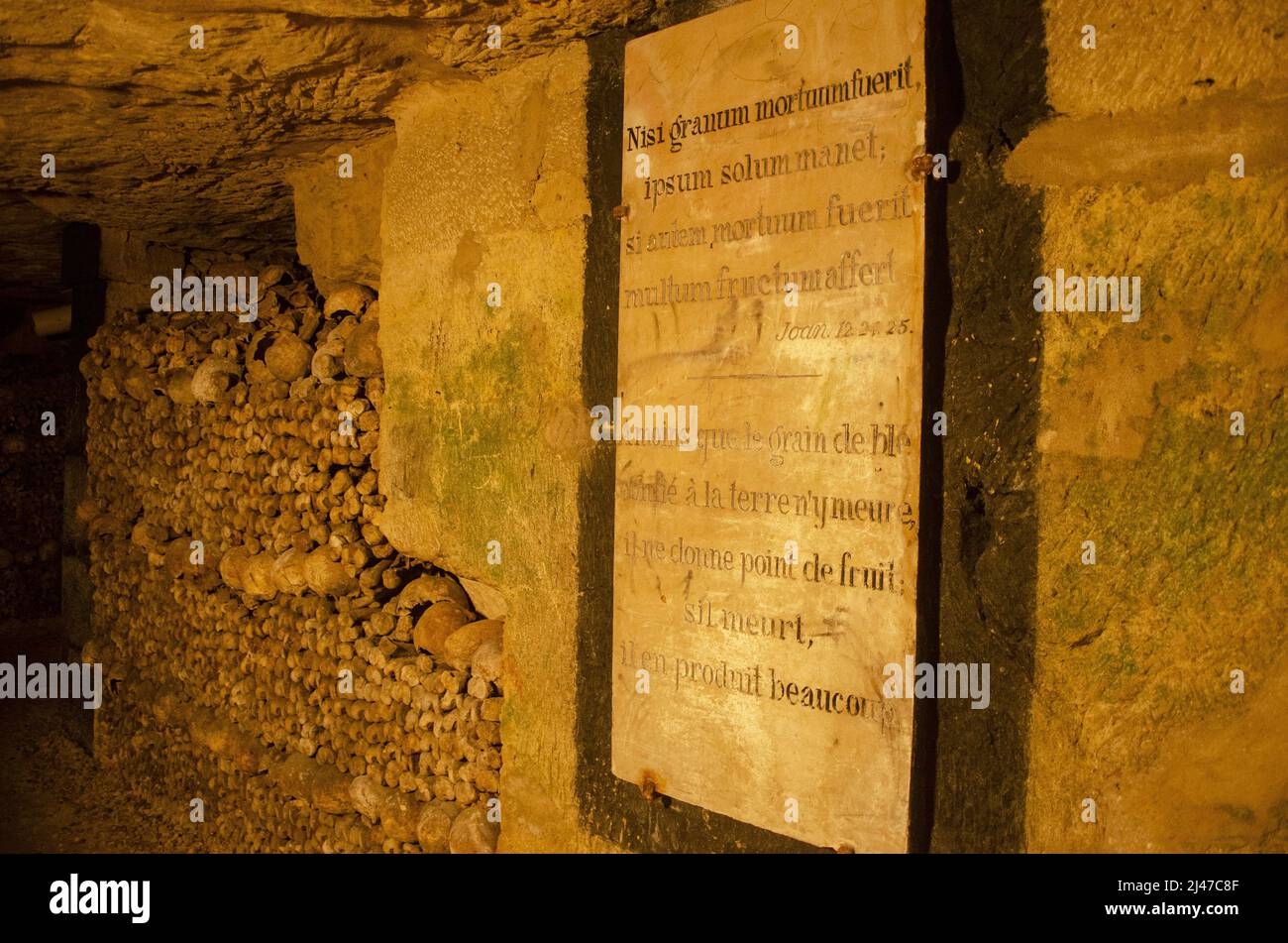 The Catacombs of Paris underground ossuaries, which hold the remains of ...