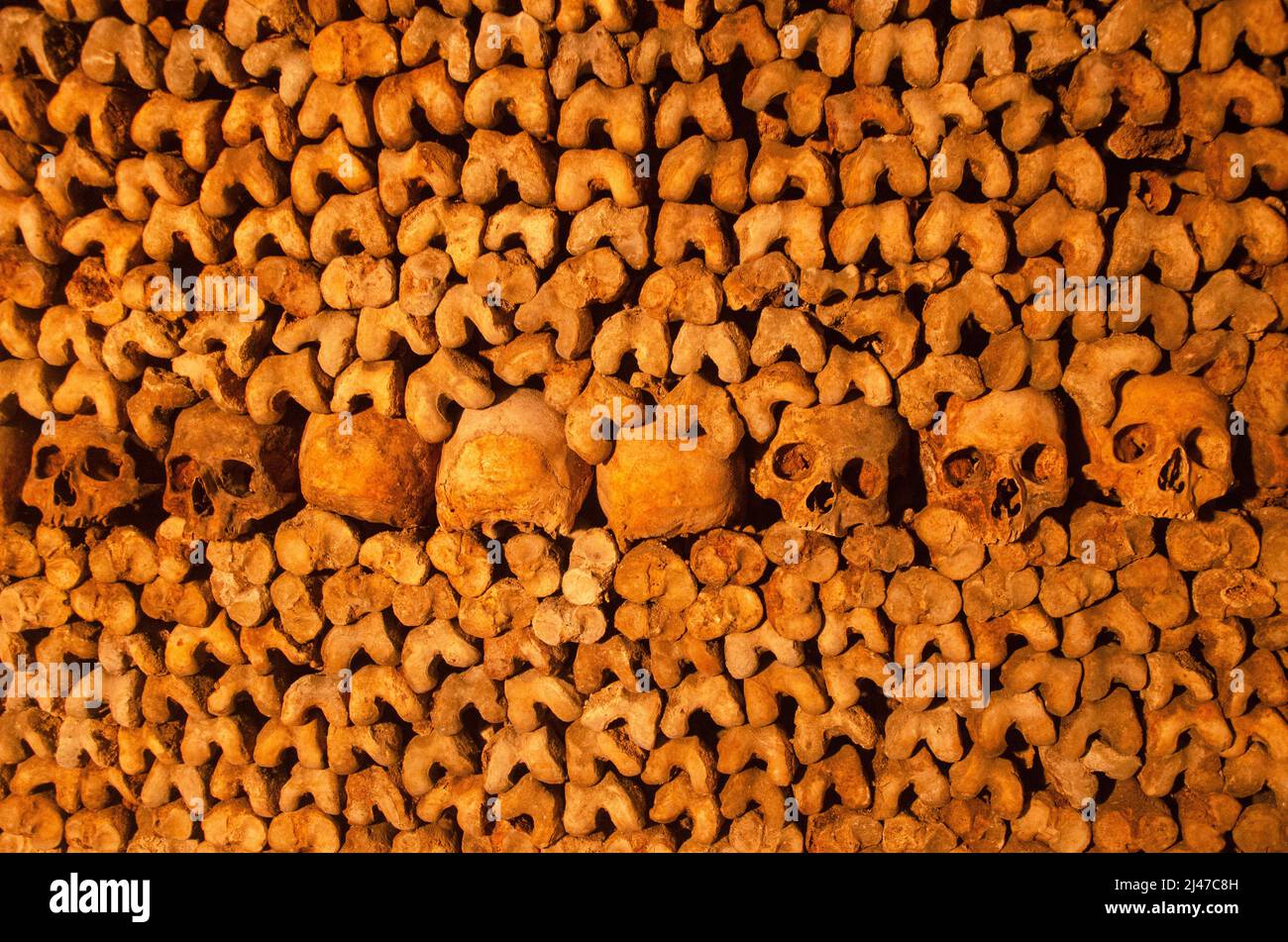 The Catacombs of Paris underground ossuaries, which hold the remains of ...