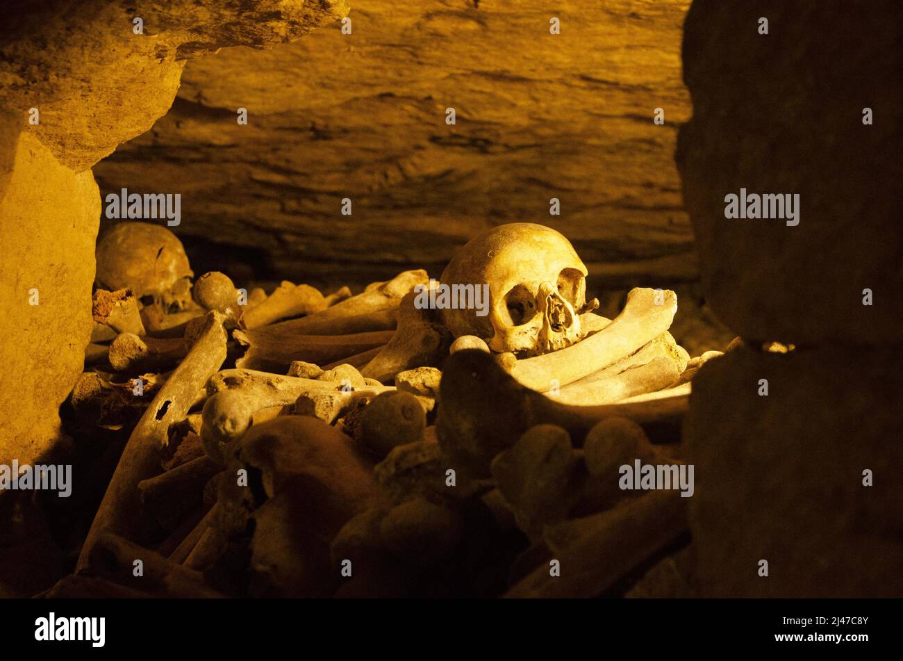 The Catacombs of Paris underground ossuaries, which hold the remains of ...