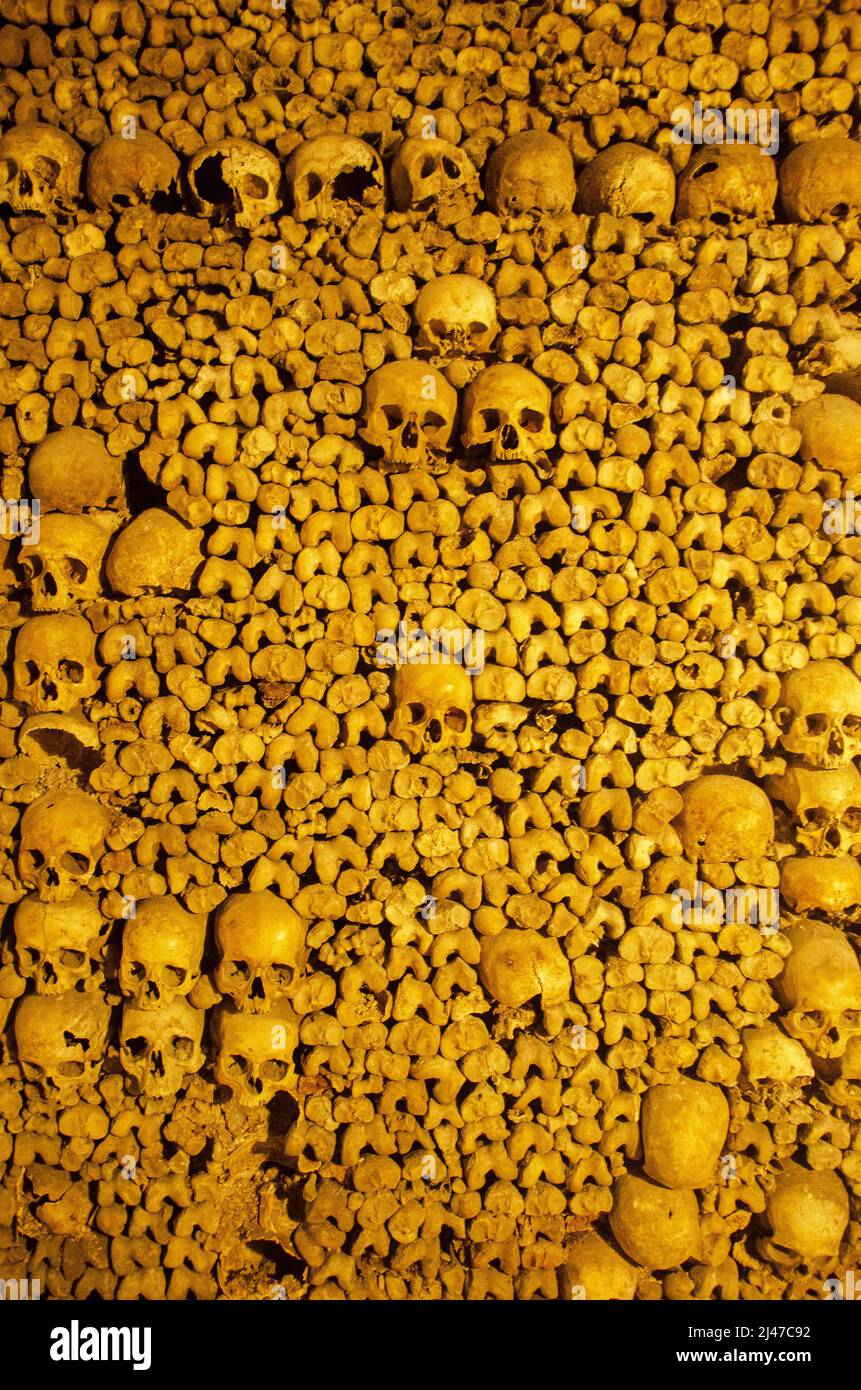 The Catacombs of Paris underground ossuaries, which hold the remains of ...