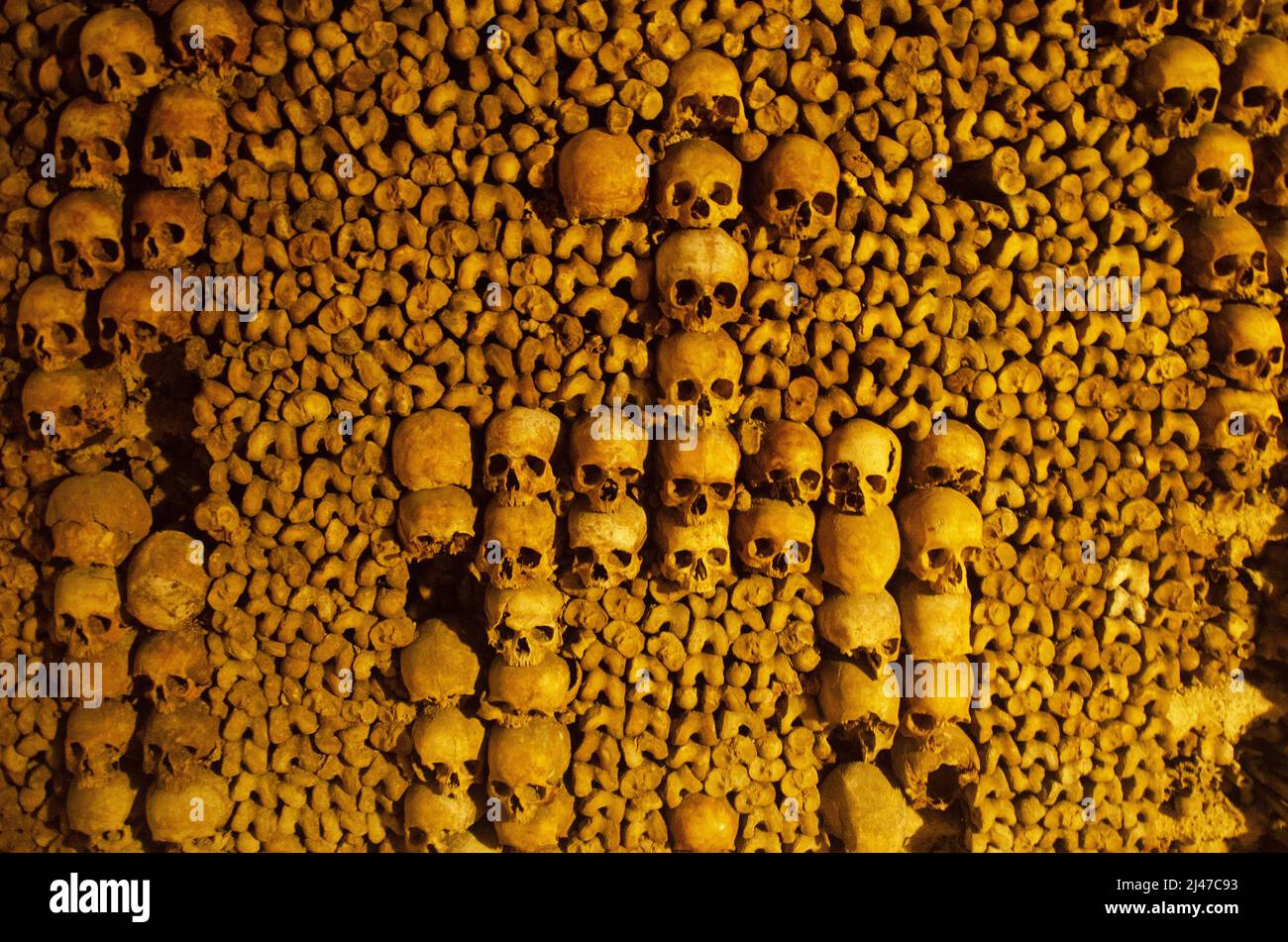 The Catacombs of Paris underground ossuaries, which hold the remains of ...