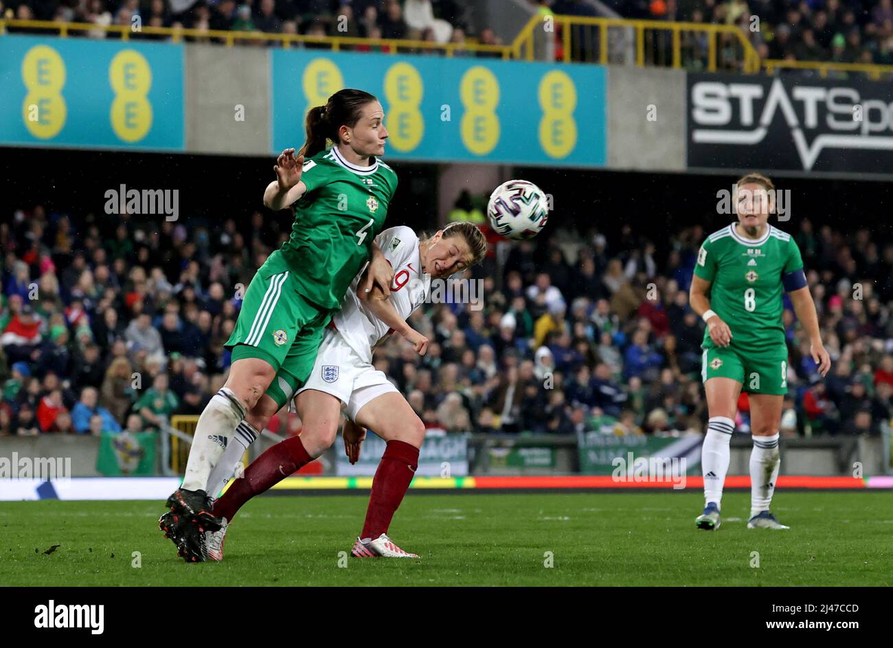 Northern Ireland’s Sarah Mcfadden battles with England’s Ellen White ...