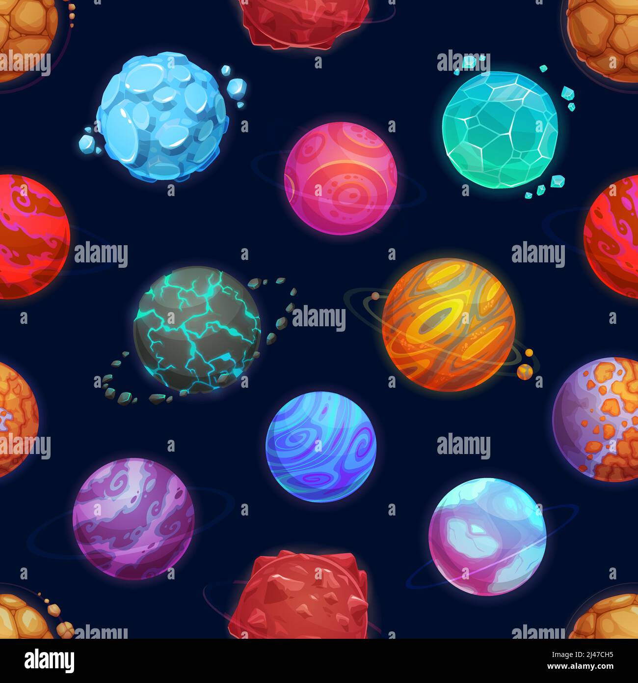 Cartoon space planets and stars seamless pattern vector background ...