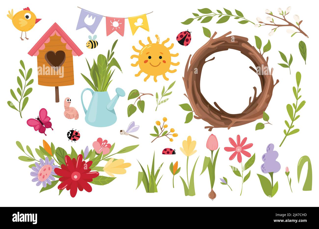 Spring set, spring cute spring flower bouquet, vector illustration ...