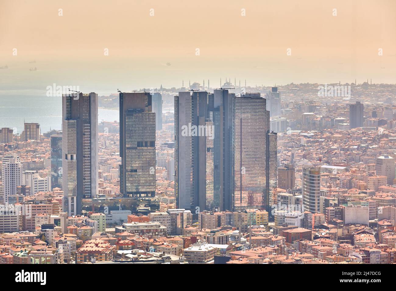 Urban landscape of European side of Istanbul and Bosphorus Strait on a ...