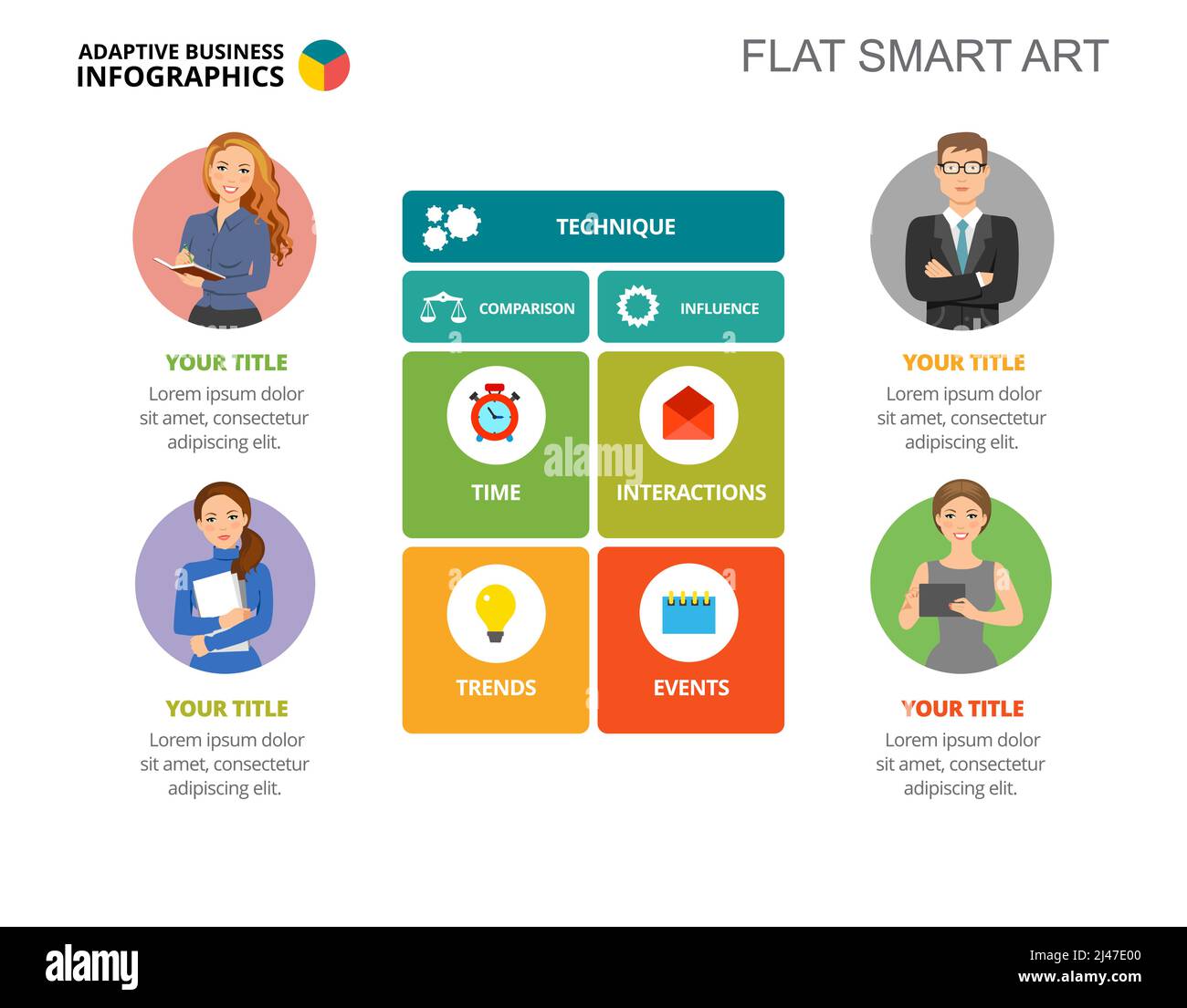 Four people team process chart slide template. Business data. Workflow ...