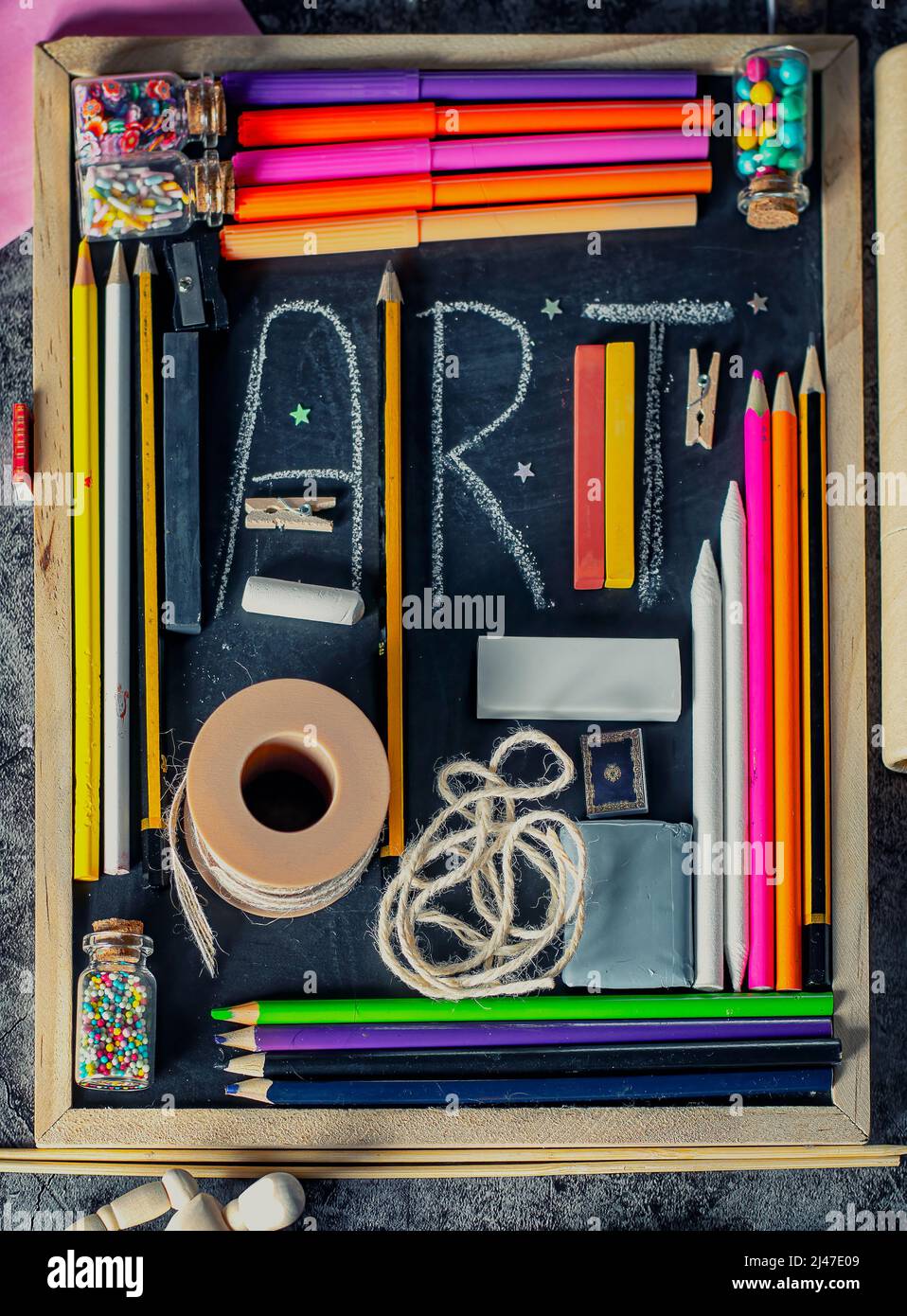 Art and craft concept with various tools Stock Photo - Alamy