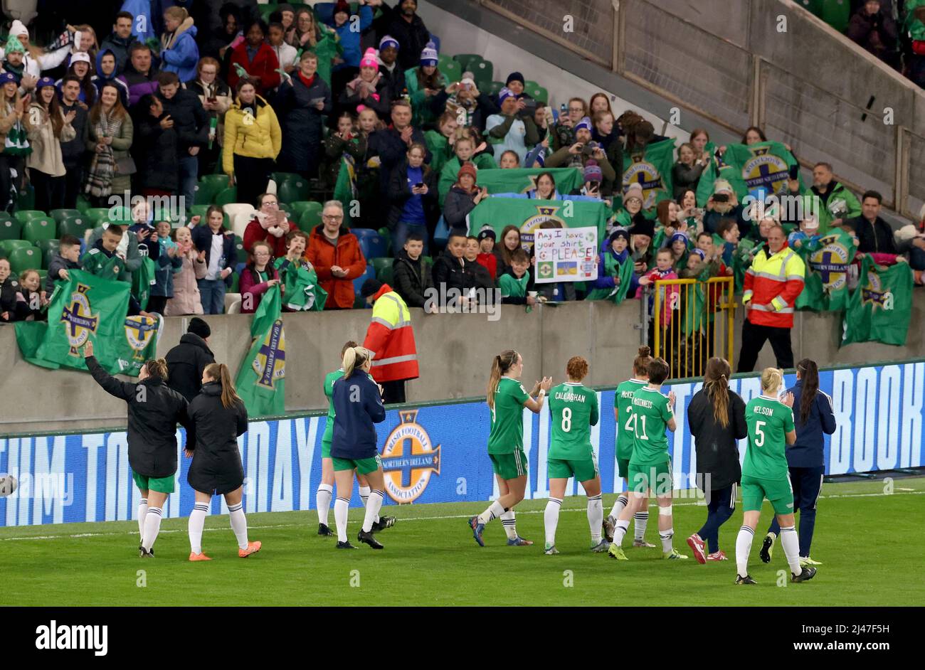 Northern Ireland players applaud the fans at full time after the Women ...