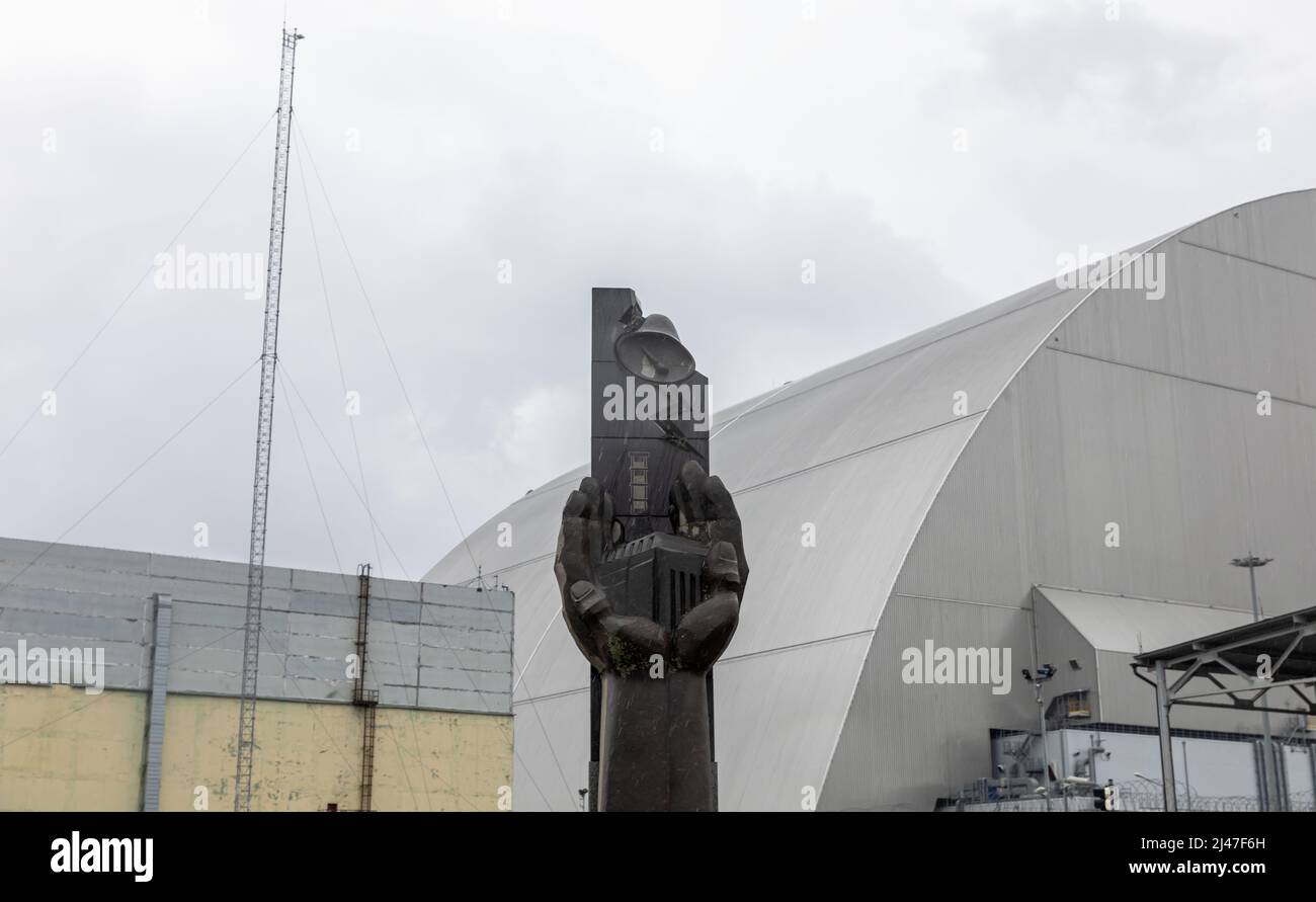 Chernobyl, Ukraine. 8th Apr, 2022. Chernobyl nuclear power plant with a ...