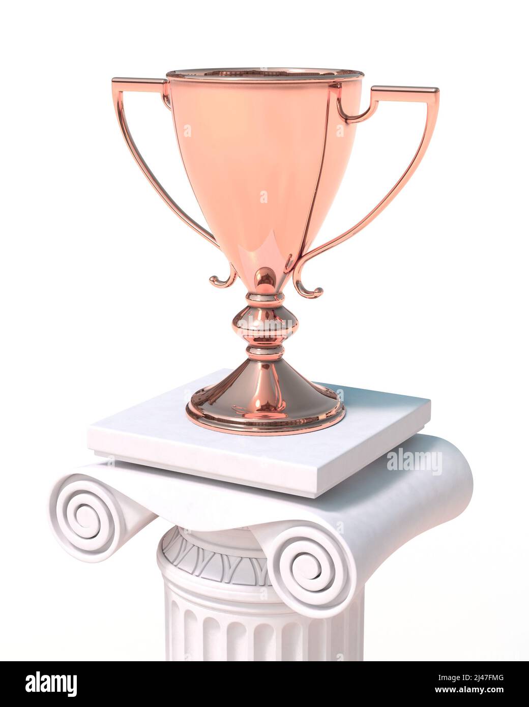 Bronze trophy cup on an antique column in greek style isolated on white ...