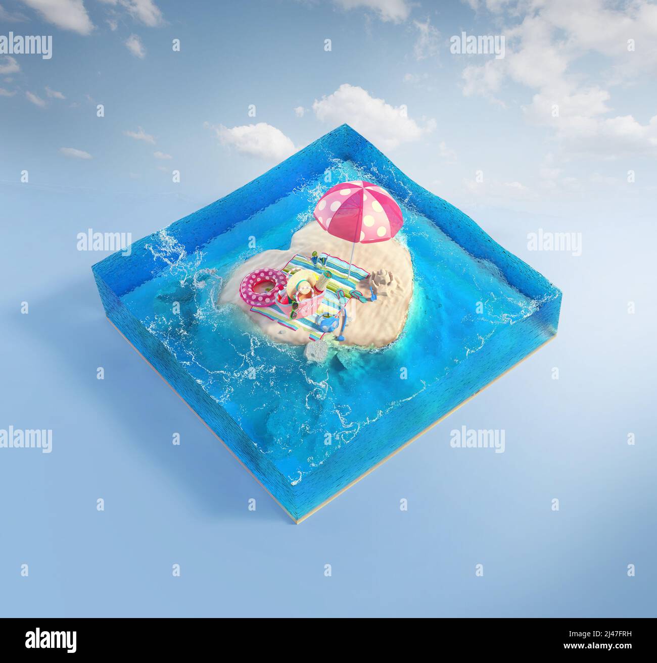 Travel and vacation background. 3d illustration with cut of the sea and ...