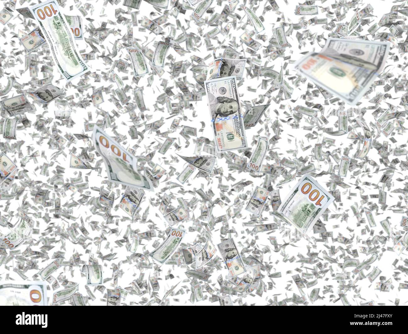 Falling banknotes isolated on white background. Money shower, winning ...