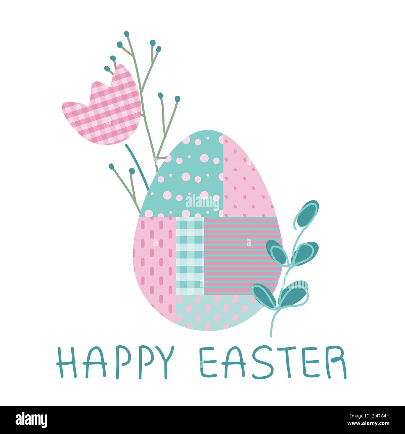 Happy Easter vector illustration with egg and flowers in flat design ...