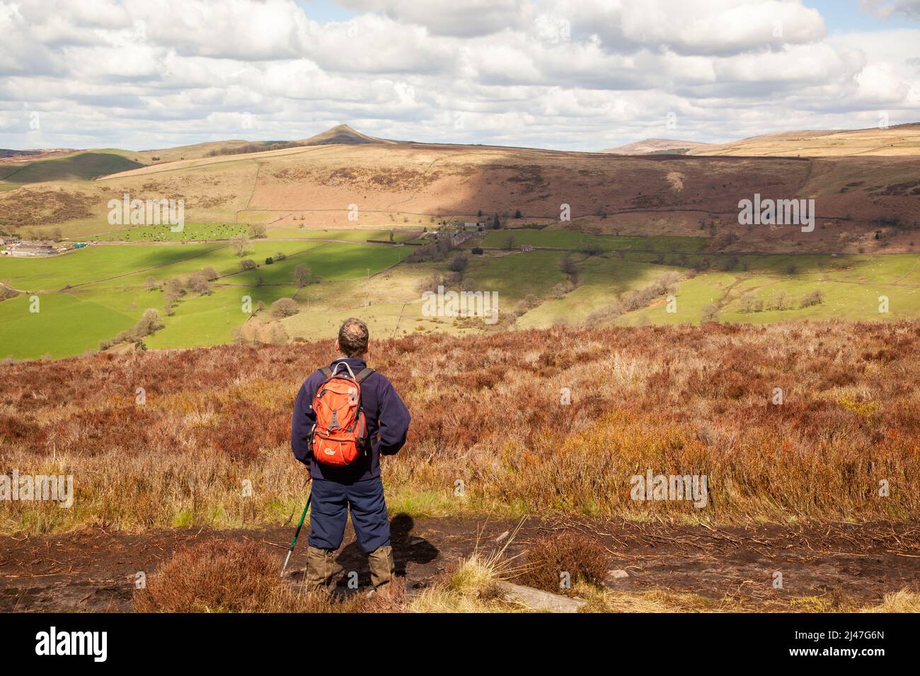 Man walking on the Roaches range of hills in the Staffordshire ...