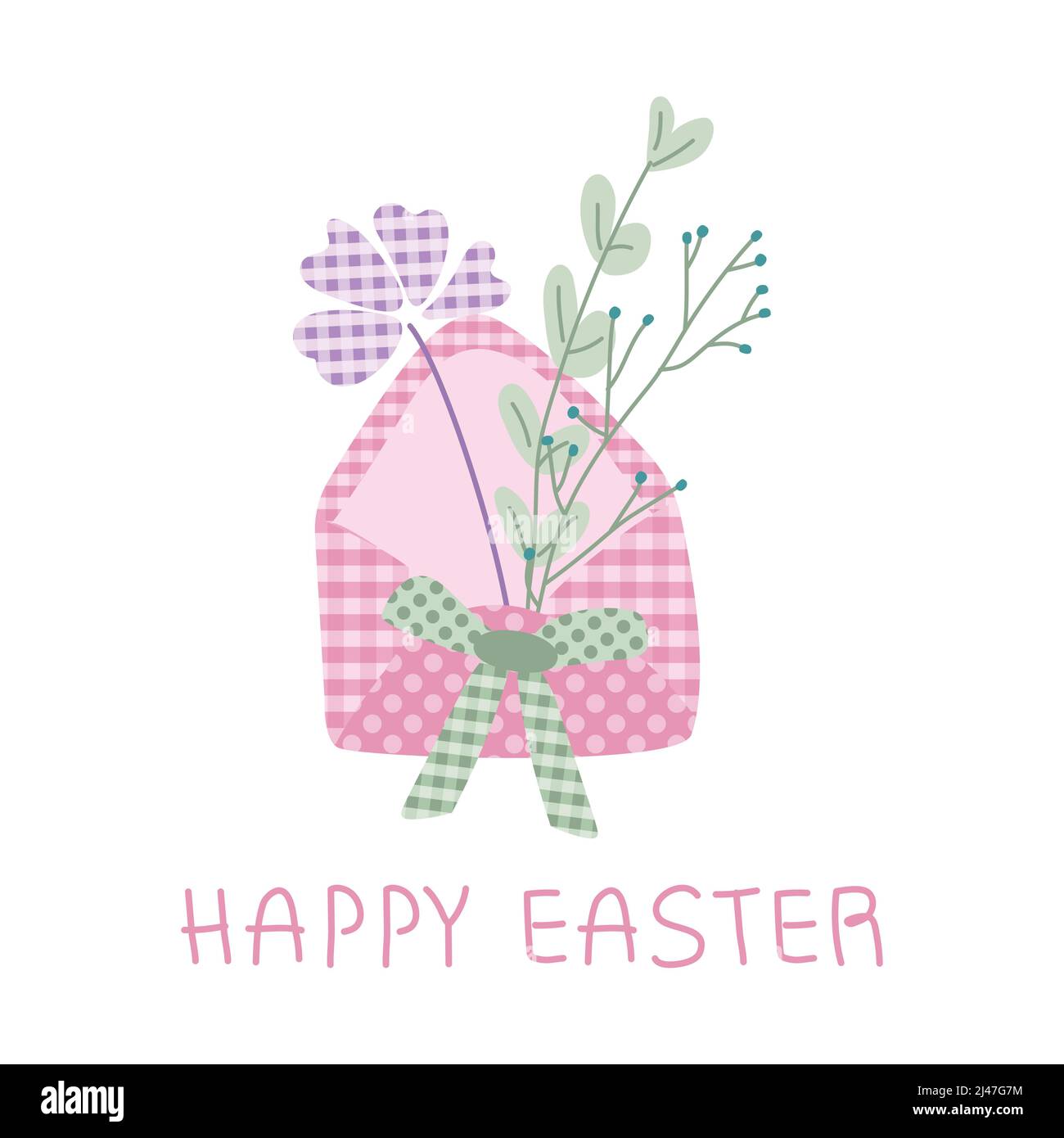 Happy Easter patchwork vector illustration with mail letter, bow ...