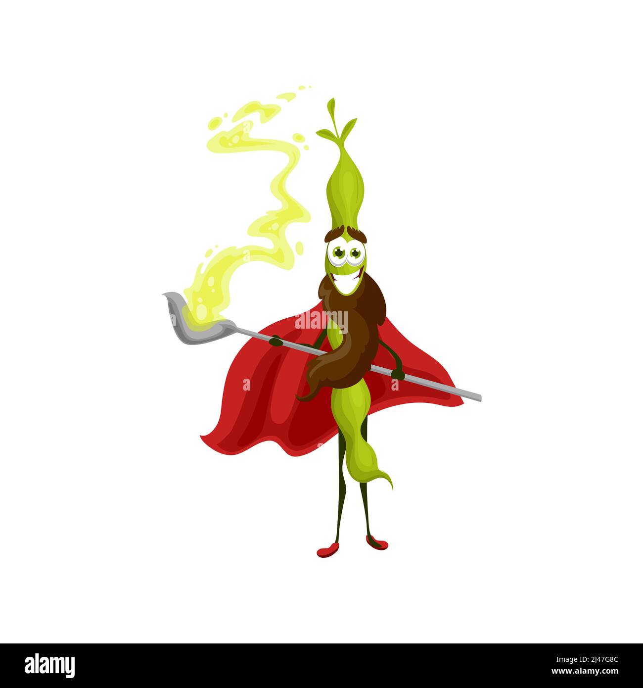 Magician pea pod cartoon character tasting potion in spoon isolated ...