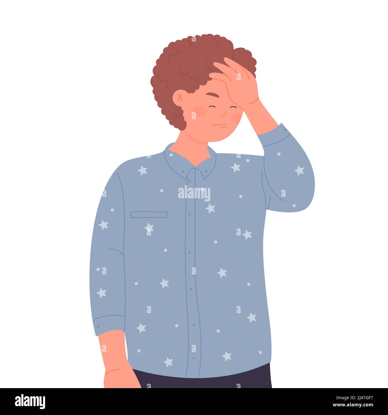 Annoyed and sad boy isolated illustration. Anxious child with upset ...