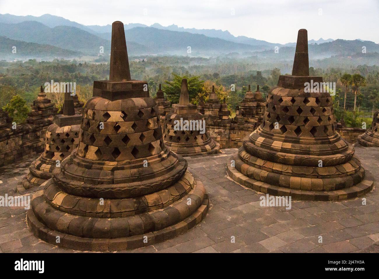Borobudur, Java, Indonesia. Stupas on Upper Terrace of the Temple ...