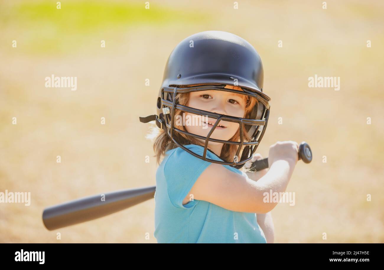 Little boy posing with a baseball bat. Portrait of kid playing baseball ...