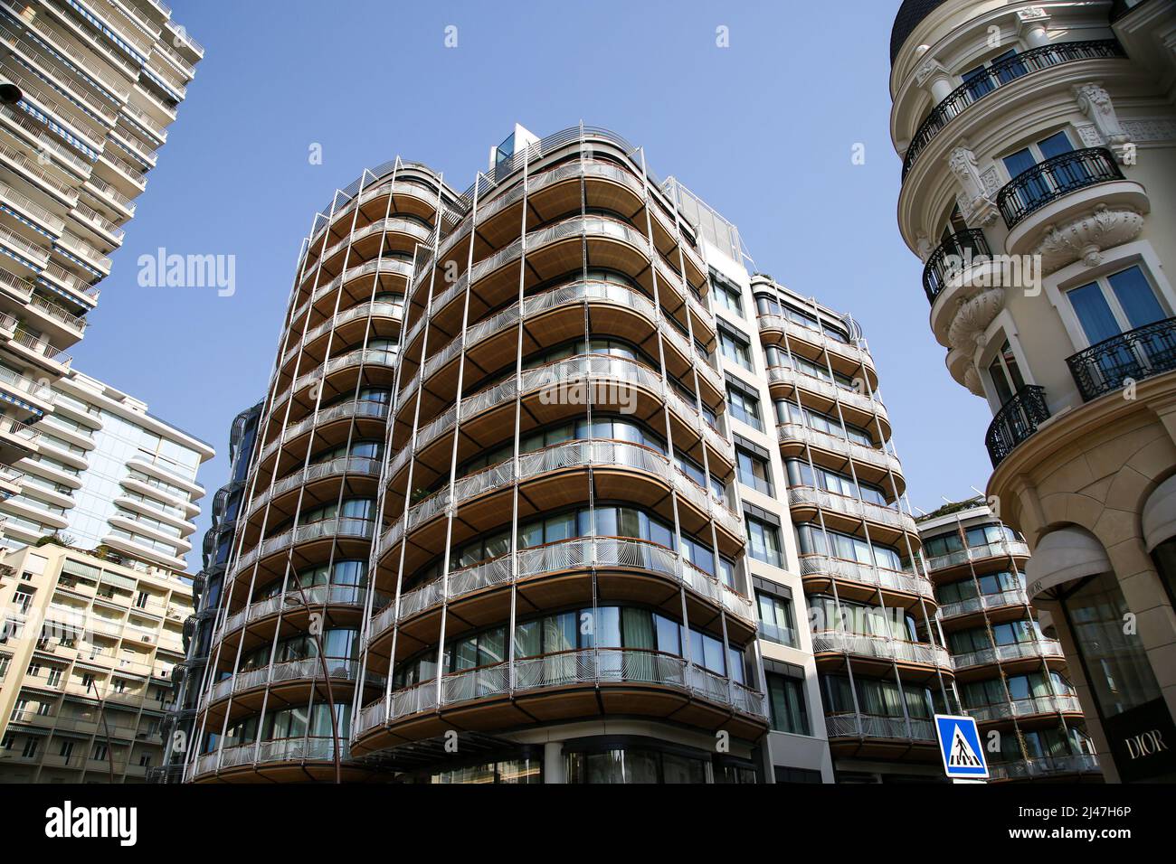 Exterior view of architecture in Monte Carlo, Monaco on a warm and ...