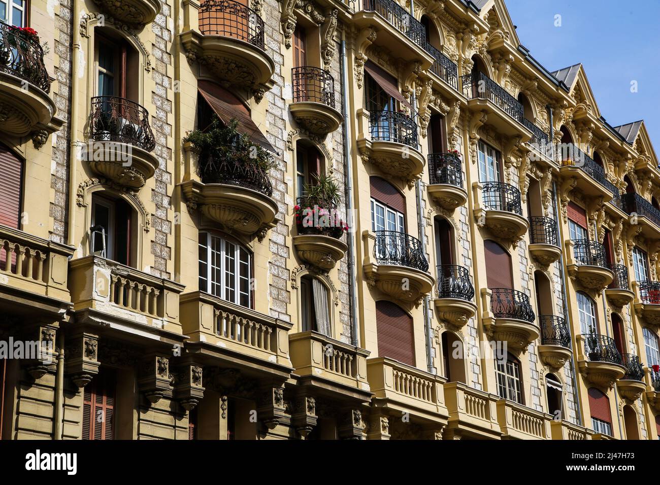 Balconies in a tower block in Monte Carlo, Monaco on a warm and sunny ...