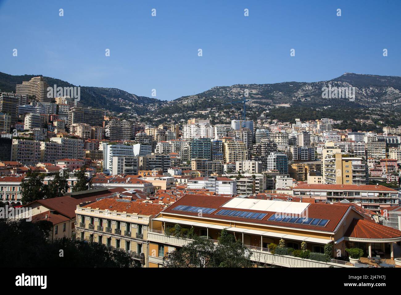 Exterior view of architecture in Monte Carlo, Monaco on a warm and ...