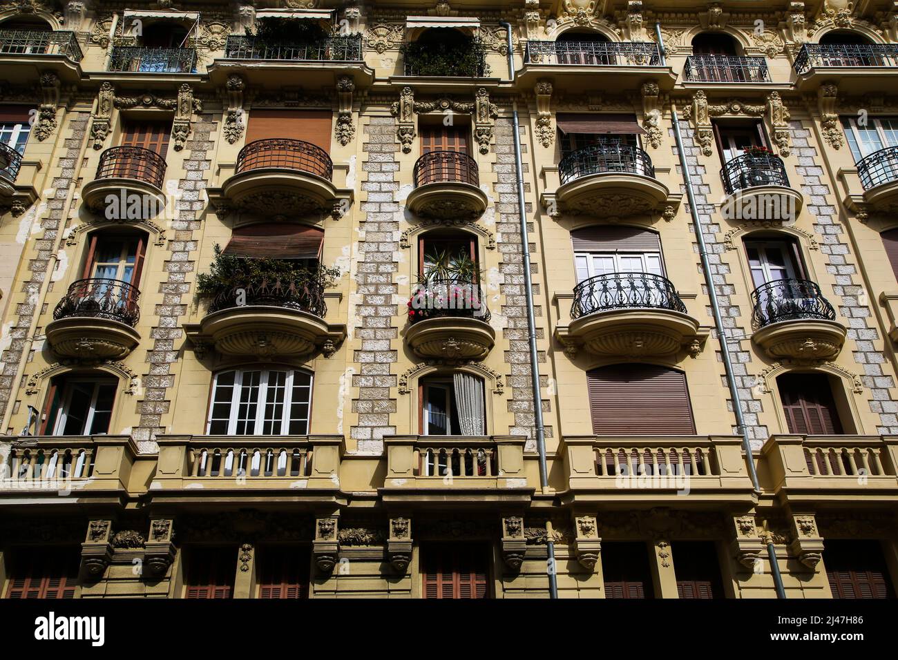 Balconies in a tower block in Monte Carlo, Monaco on a warm and sunny ...