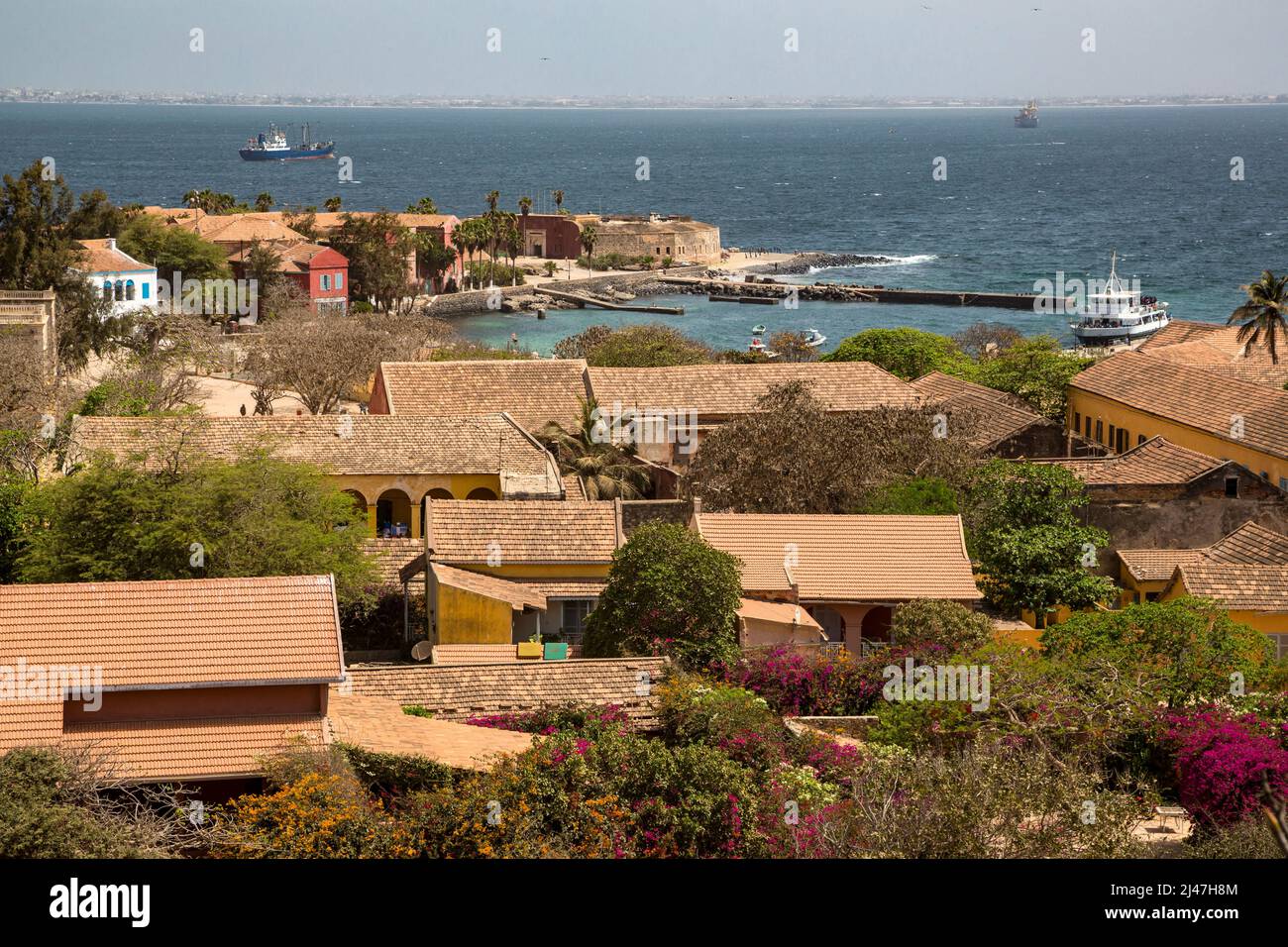Ferry on Right Arriving from Dakar (in far distance), Goree Island ...