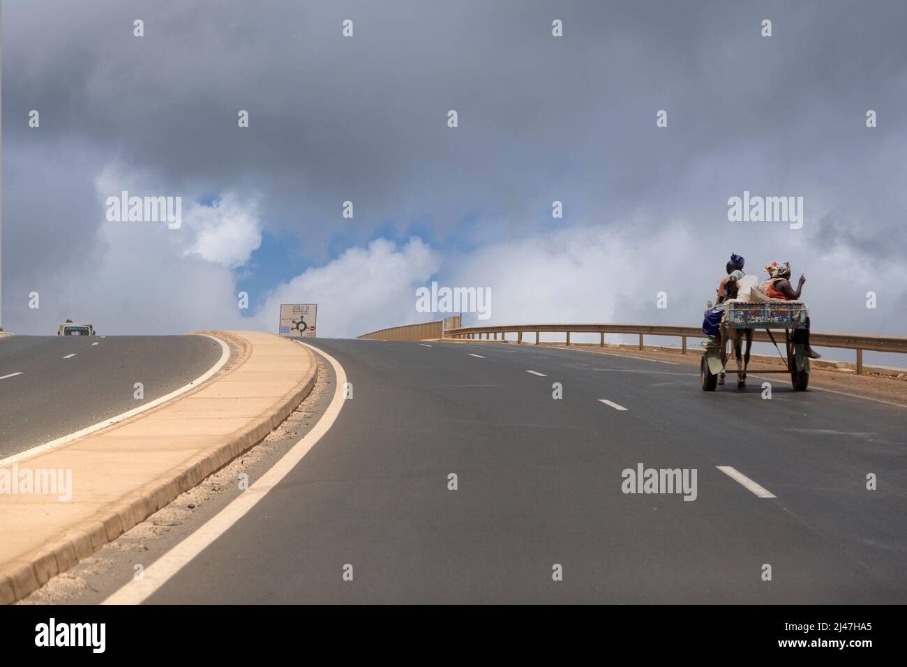 Horse-drawn Cart on Four-lane Divided Highway, near Dakar, Senegal ...