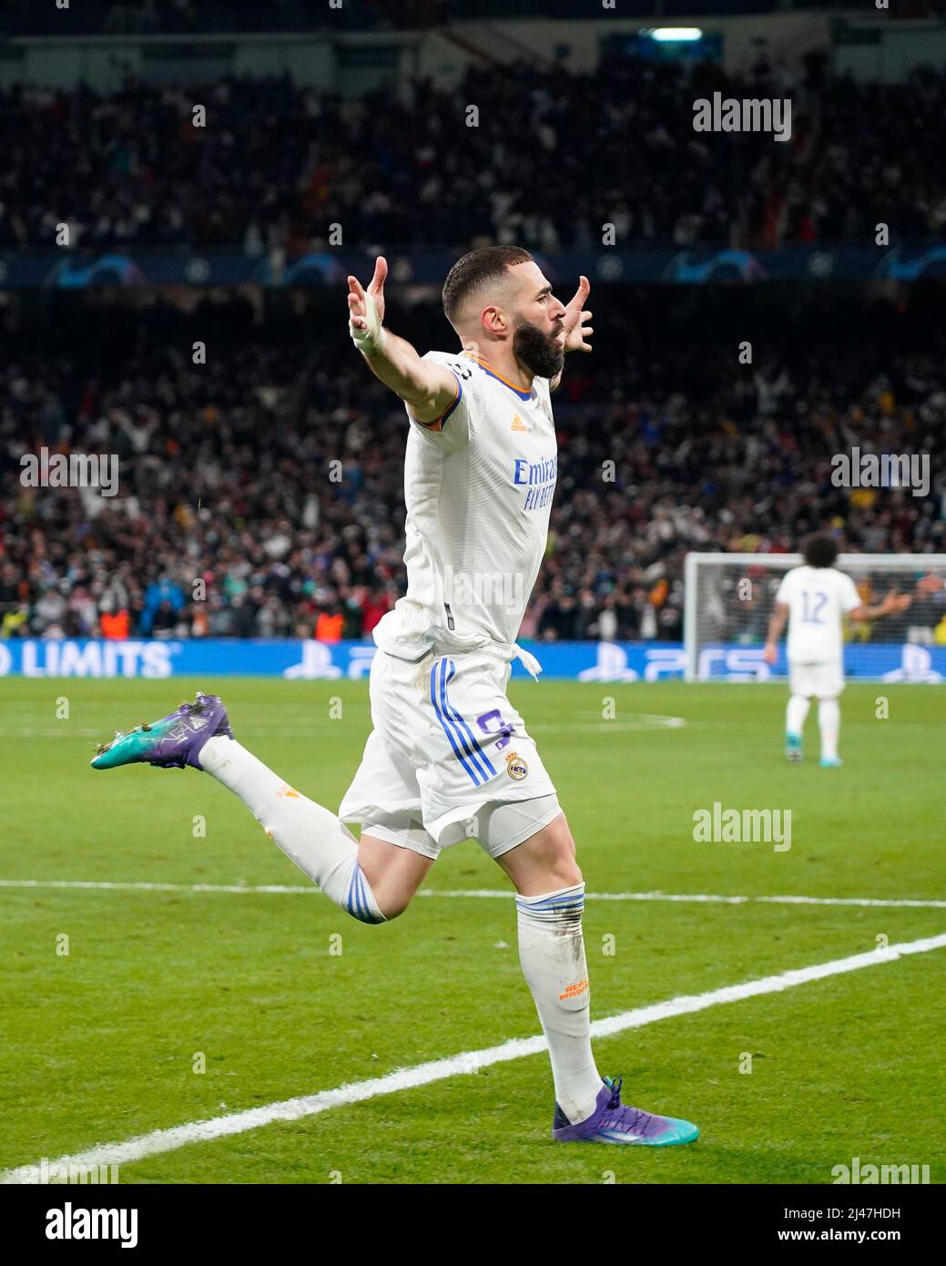Karim Benzema of Real Madrid celebrates his goal during the UEFA ...