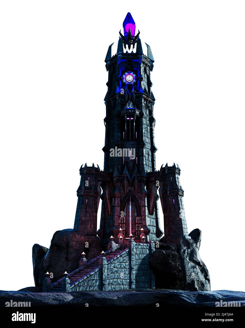 Dark fantasy tower amind dragon skeleton bones Stock Photo - Alamy