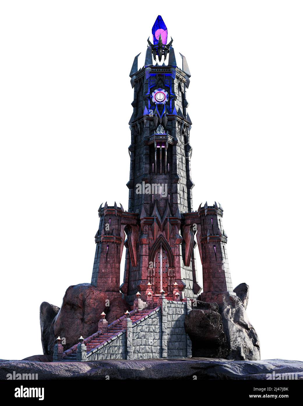 Dark fantasy tower amind dragon skeleton bones Stock Photo - Alamy