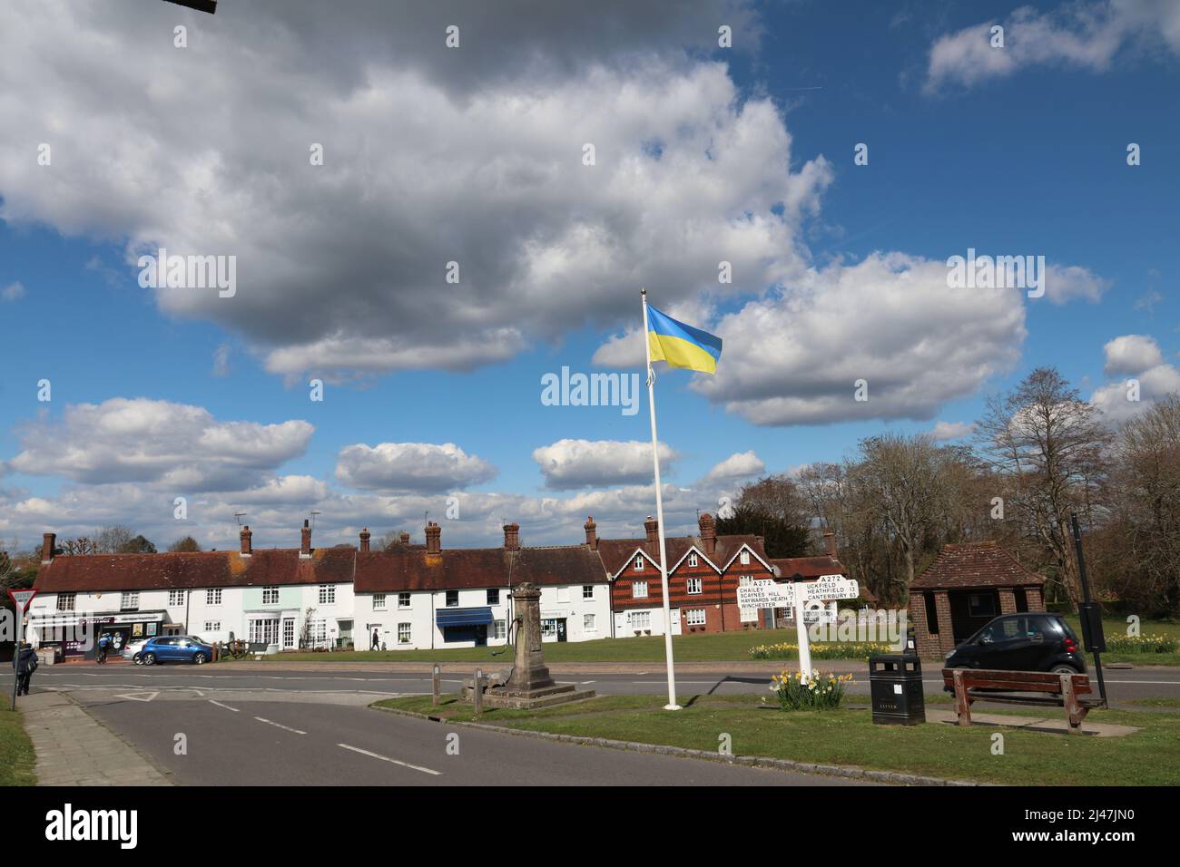 LANDSCAPE VIEW OF VILLAGE GREEN IN NEWICK IN EAST SUSSEX UK IN MARCH ...