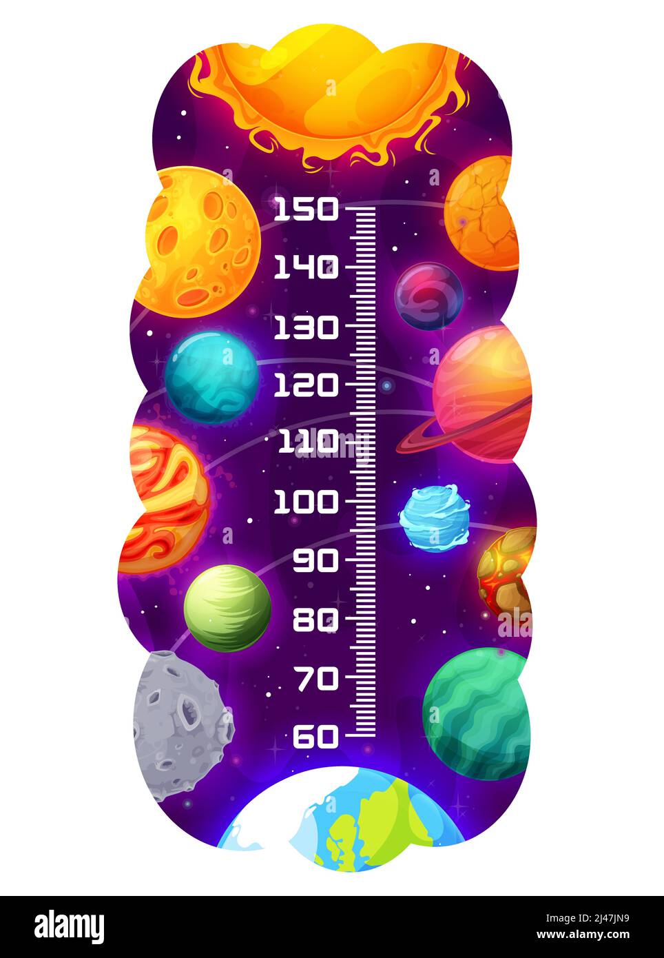 Galaxy kids height chart with cartoon space planets and stars ...