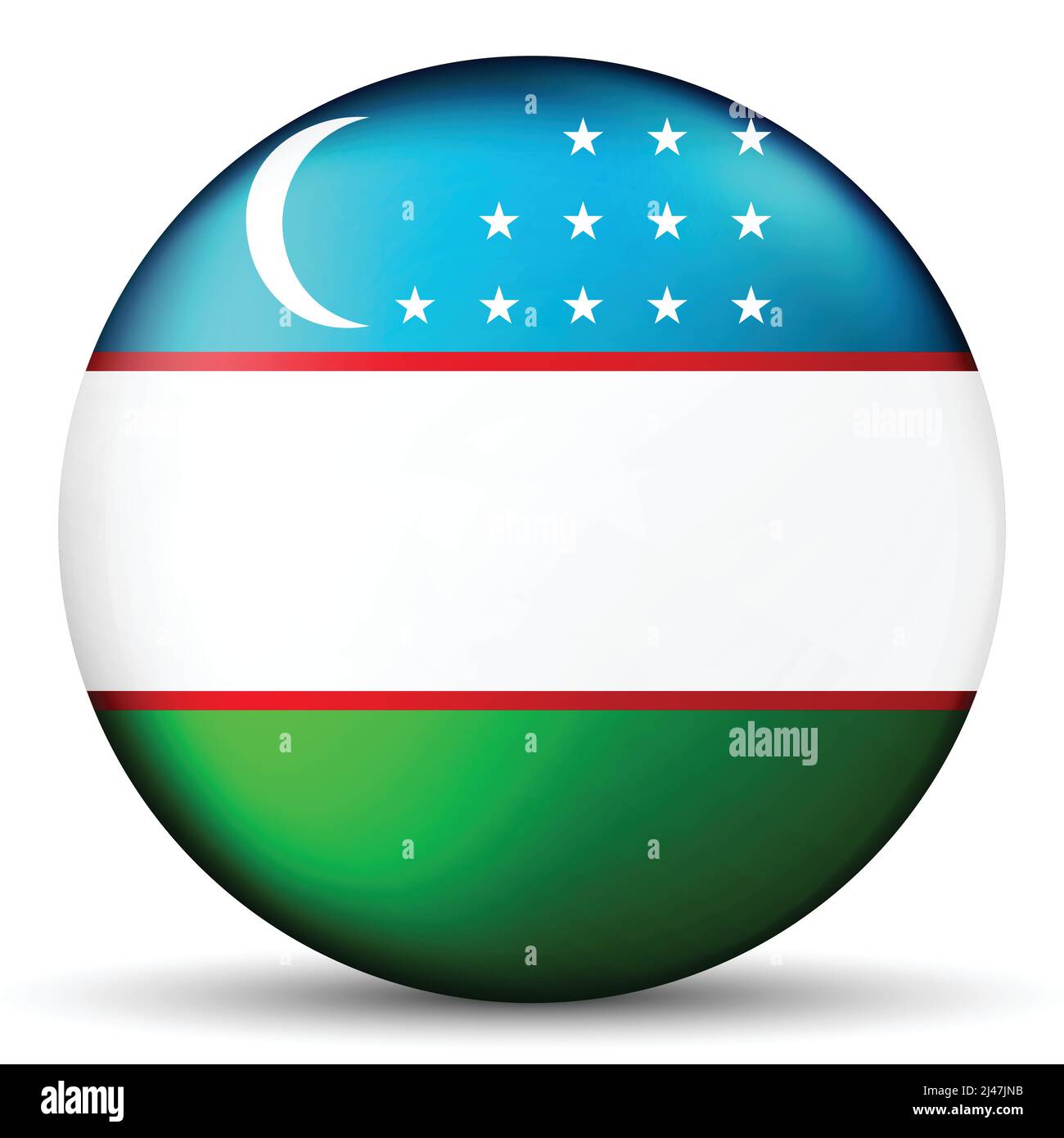 Round icon with flag of Uzbekistan. Glass light ball, sticker, sphere ...