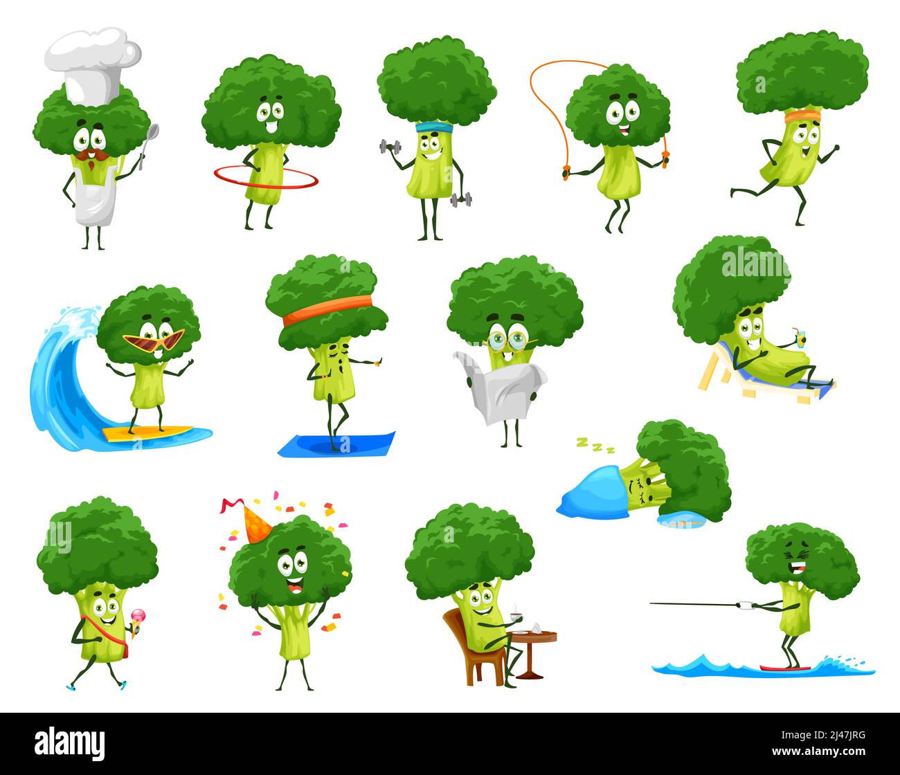 Cartoon funny broccoli vegetable isolated characters activity, sports ...