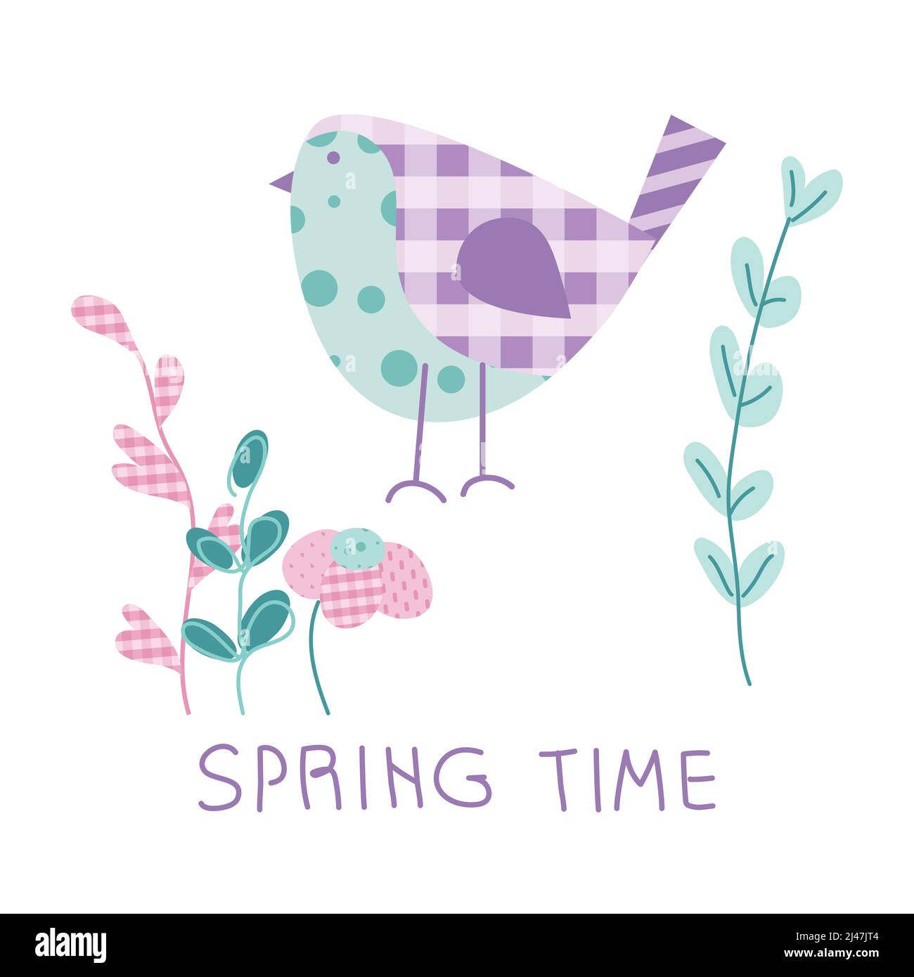 Spring composition vector illustration with bird, flowers, floral and ...