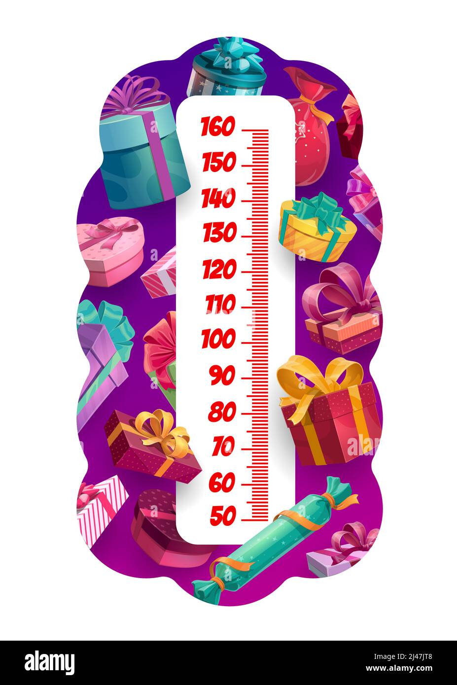 Christmas and birthday gifts height chart, vector cartoon kids growth ...