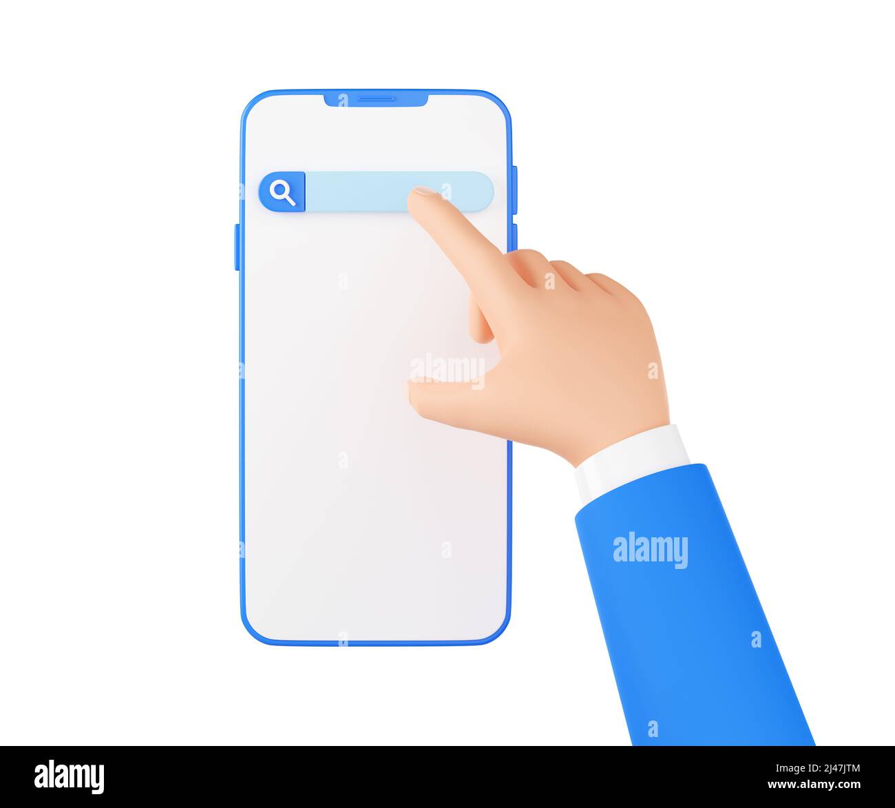 Web search bar on mobile phone screen 3d render - illustration of human ...