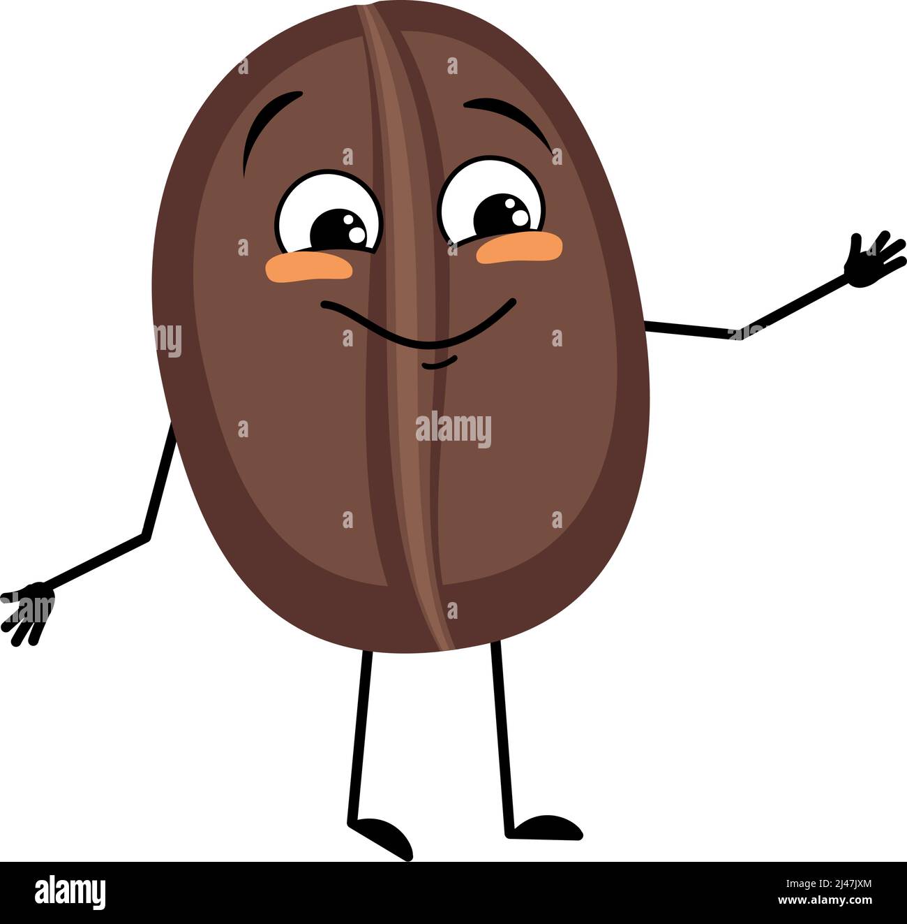 Coffee bean character with happy emotion, joyful face, smile eyes, arms ...