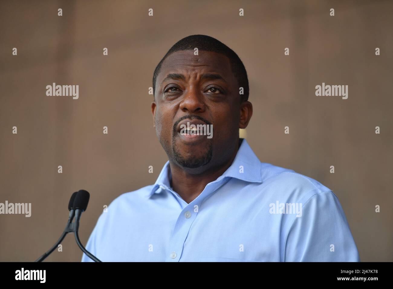 Senator Brian Benjamin speaks at the State office building in Harlem on ...