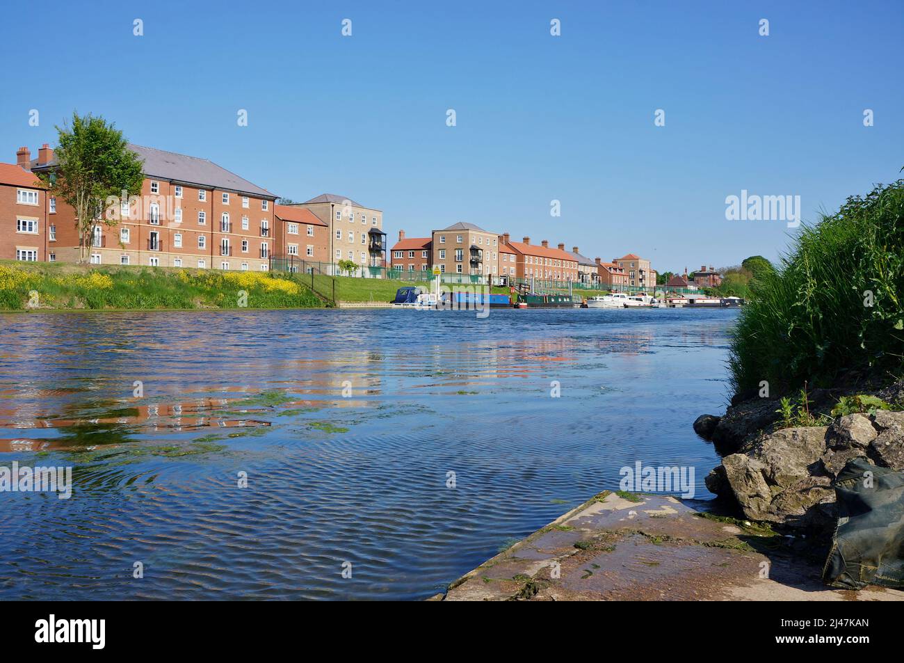modern apartment blocks with boats along the river Witham Stock Photo ...