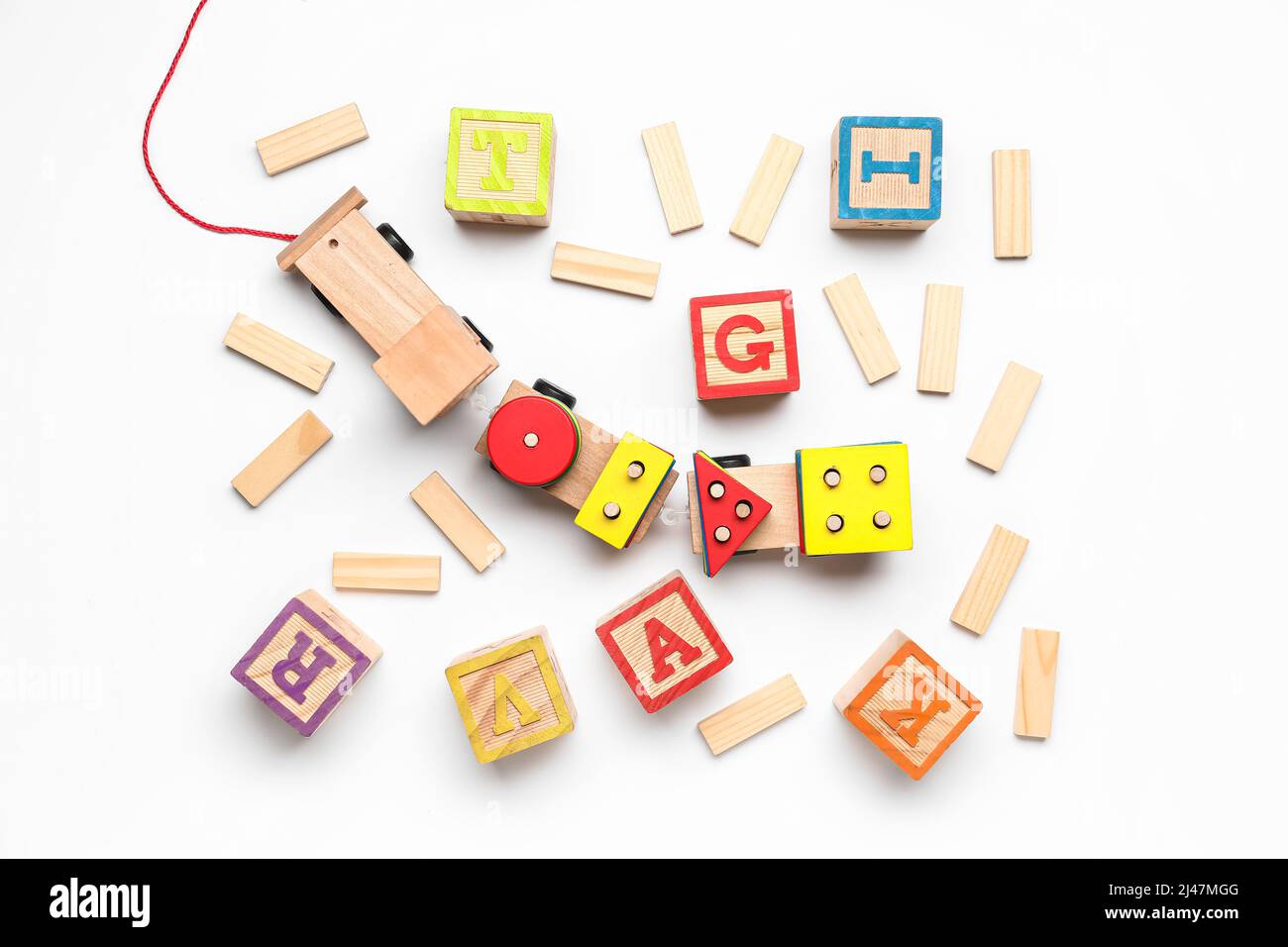 Wooden cubes with letters and blocks on white background Stock Photo ...