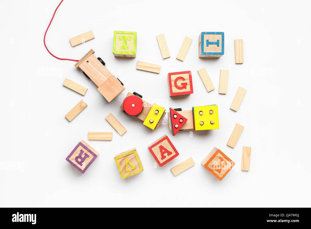 Wooden cubes with letters and blocks on white background Stock Photo ...