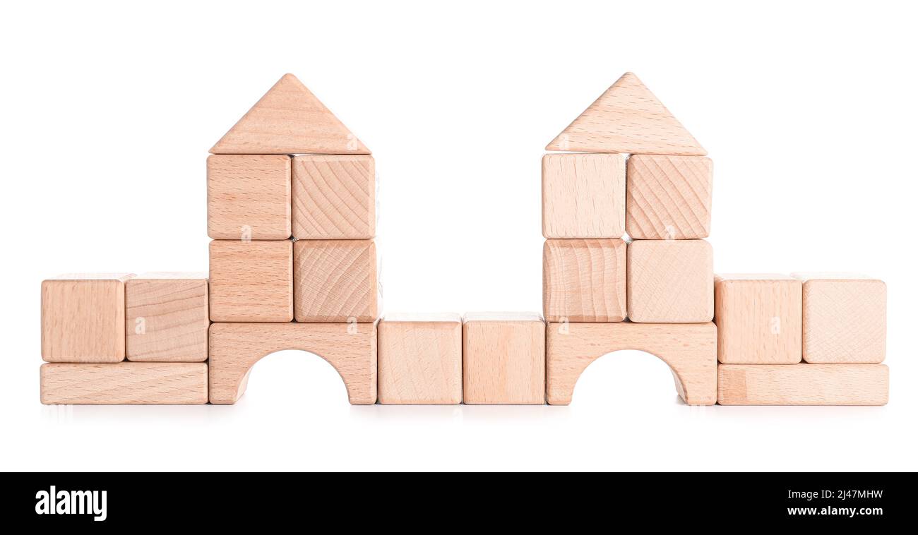 Wooden cubes on white background Stock Photo - Alamy