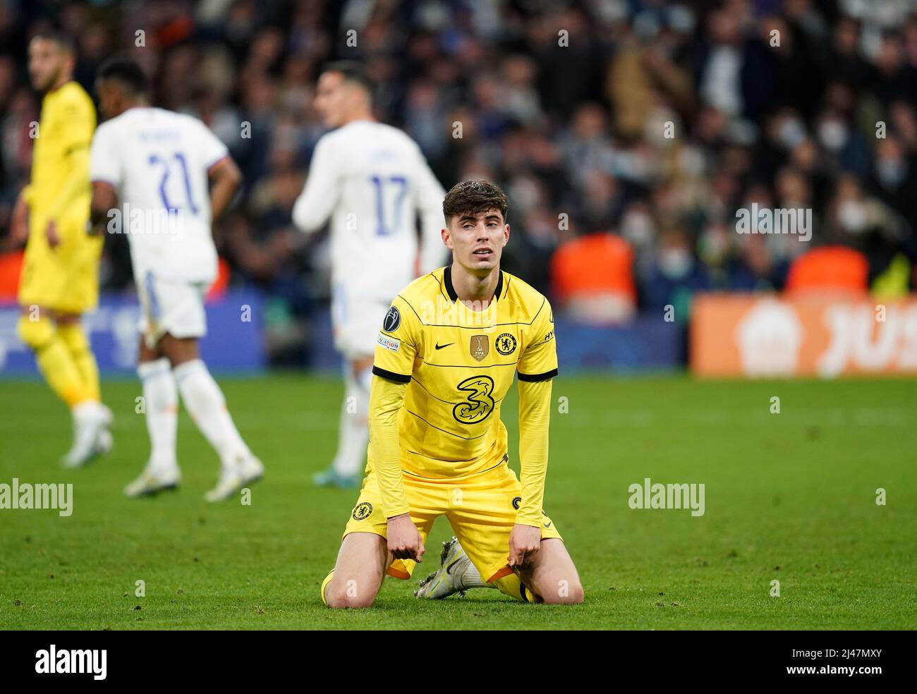 Chelsea's Kai Havertz reacts before the start of extra time during the ...