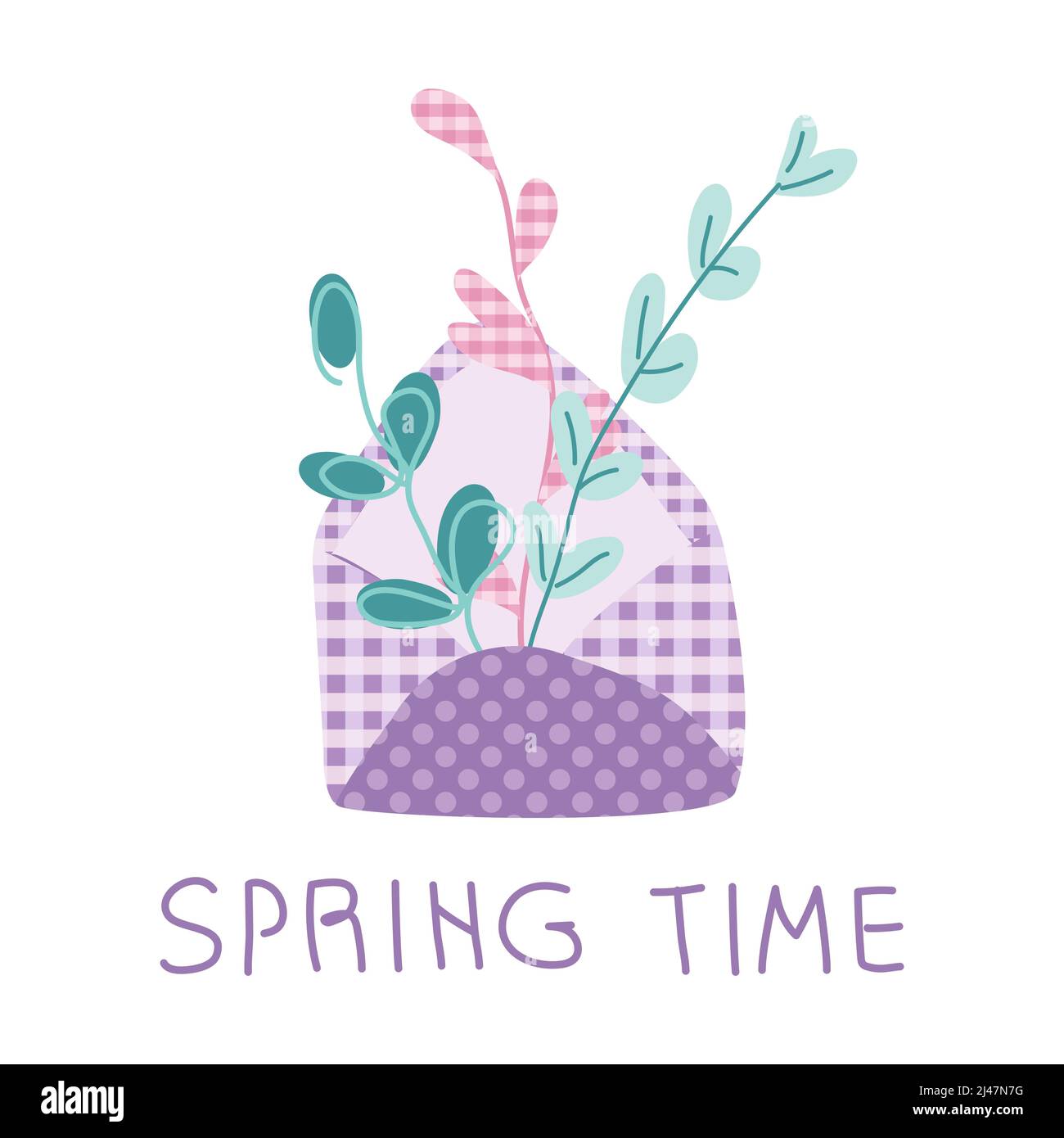 Happy Easter patchwork vector illustration with mail letter, bow ...