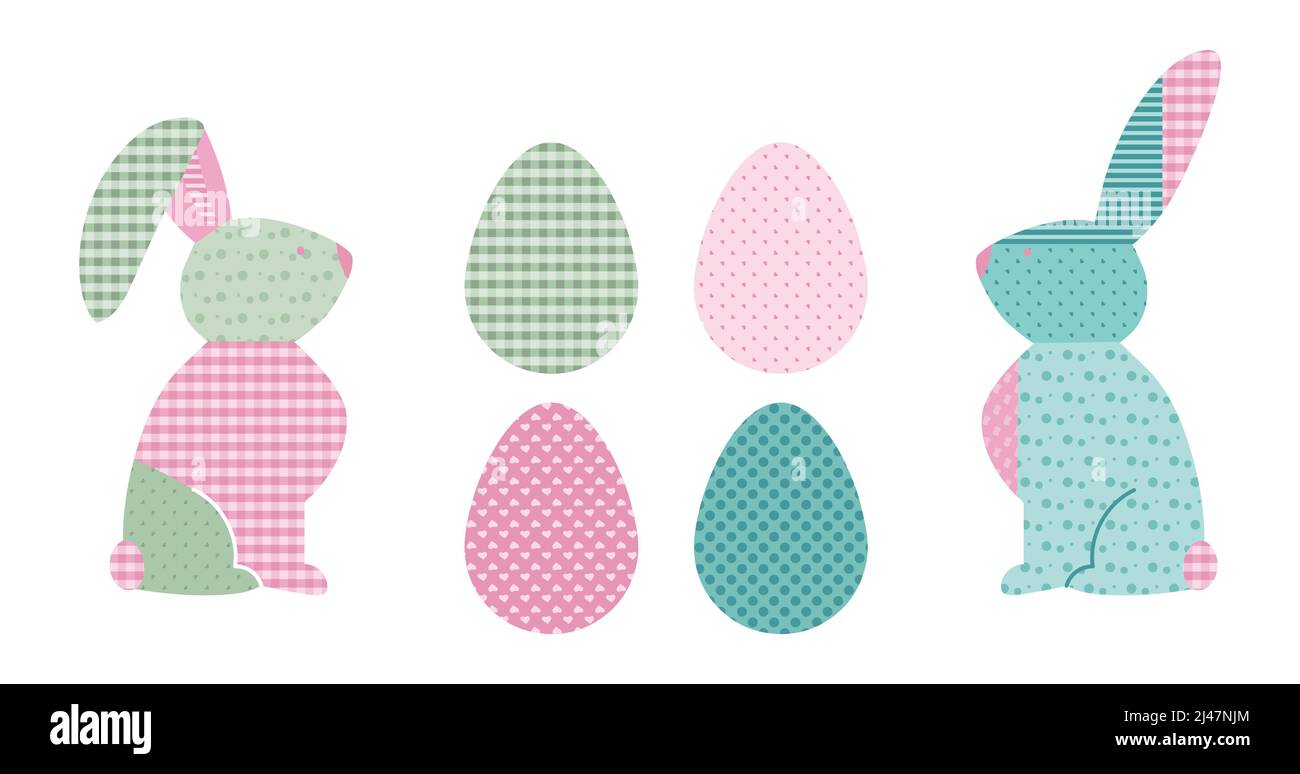 Happy Easter SET with spring vector illustration bunny or rabbit and ...