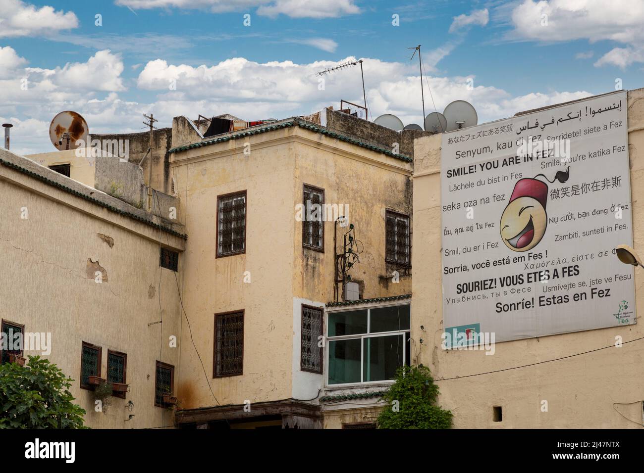 Fes, Morocco. Multilingual Sign Welcoming Tourists to Fez (Fes Stock ...