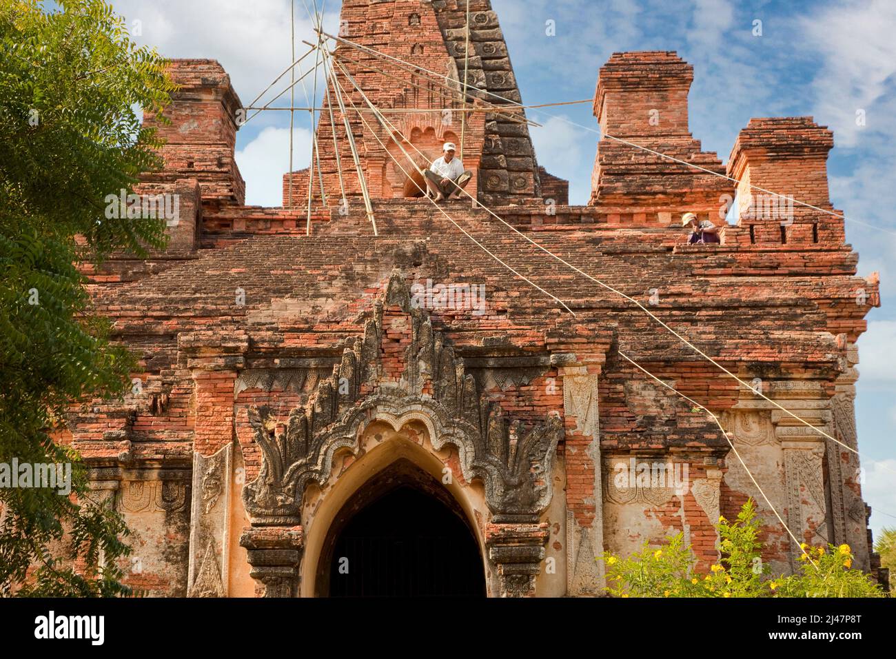 Myanmar, Burma. Manuha Temple, Bagan, 11th. Century. Repair Work in ...